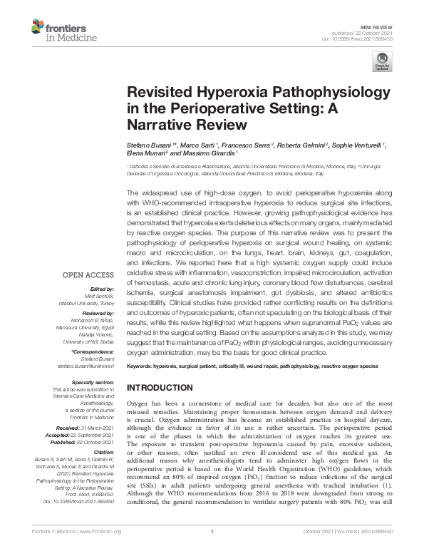 (PDF) Revisited Hyperoxia Pathophysiology in the Perioperative Setting ...