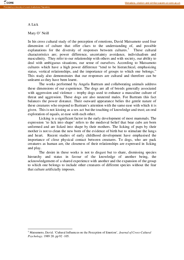 (PDF) A lick: the performances of Angela Bartram