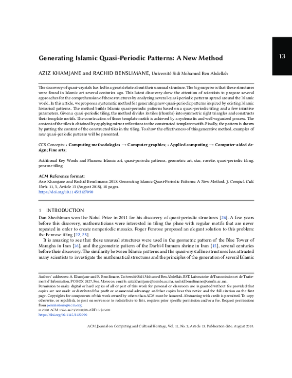 (PDF) Generating Islamic Quasi-Periodic Patterns
