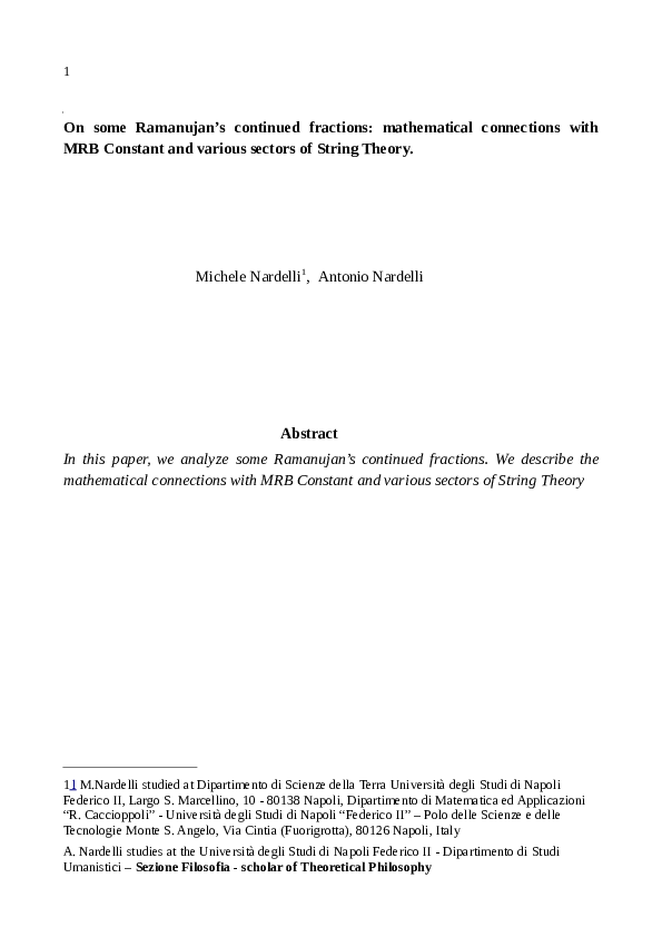 (PDF) On some Ramanujan's continued fractions: mathematical connections ...