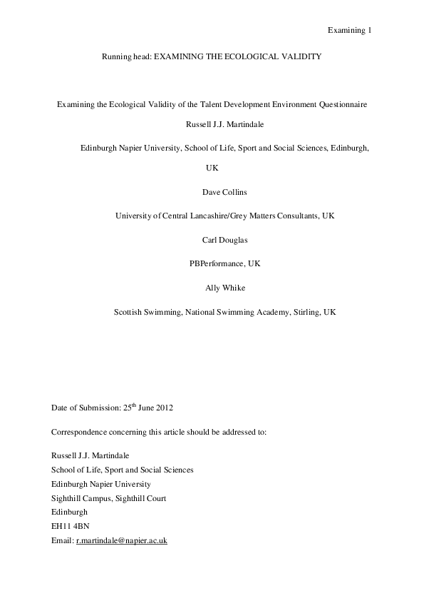 (PDF) Examining the ecological validity of the Talent Development ...