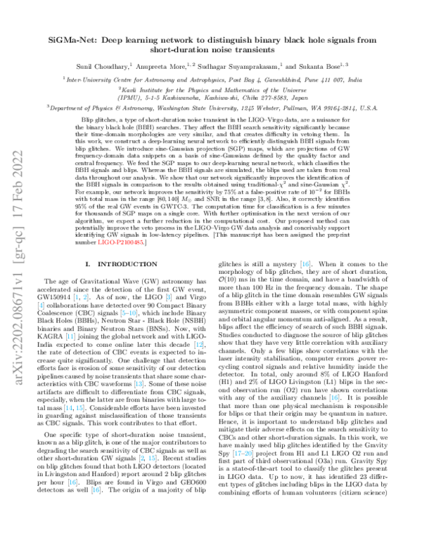 (PDF) SiGMa-Net: Deep learning network to distinguish binary black hole signals from short ...
