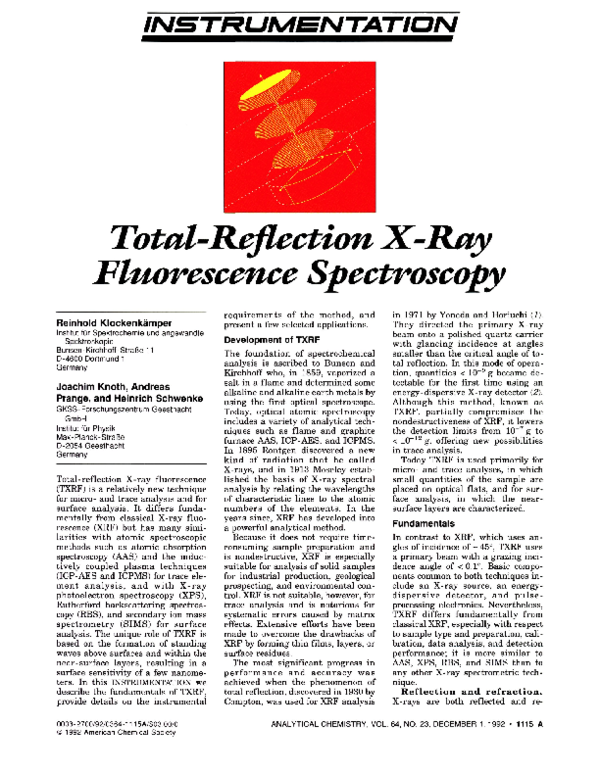 (PDF) Total-Reflection X-Ray Fluorescence Spectroscopy