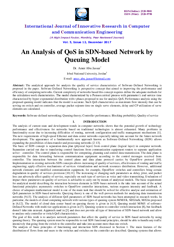 (PDF) An Analysis of Qos in SDN-Based Network by Queuing Model
