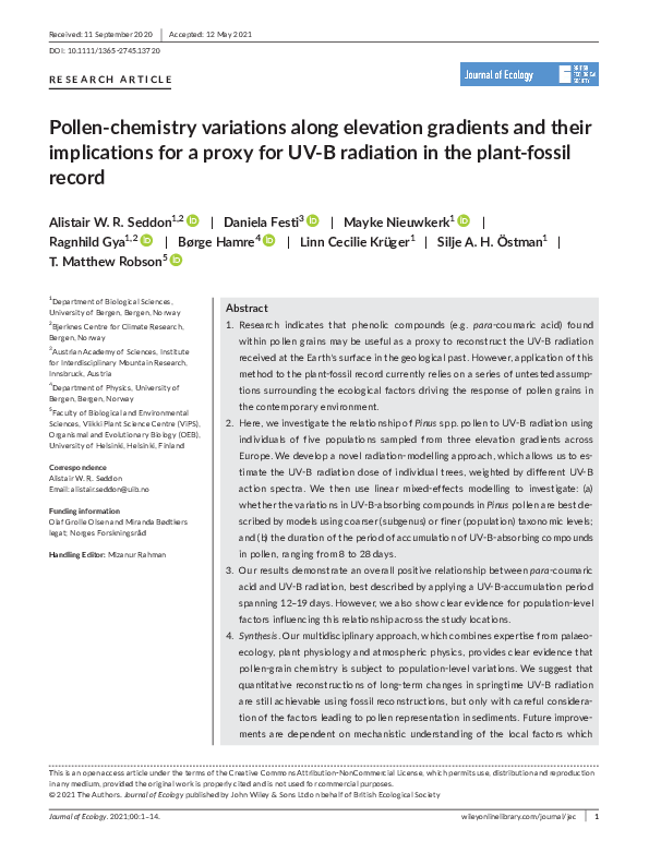 (PDF) Pollen‐chemistry variations along elevation gradients and their ...