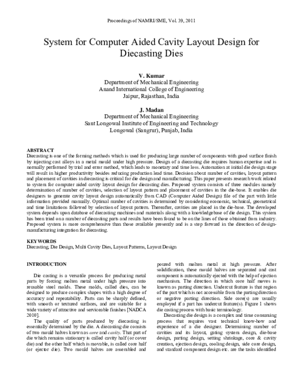 (PDF) System for computer-aided cavity layout design for die-casting dies