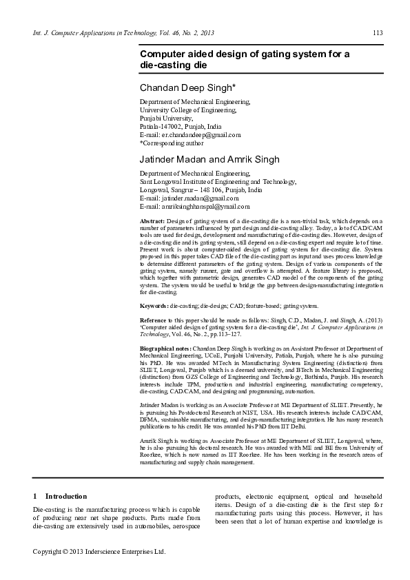 (PDF) Computer aided design of gating system for a die-casting die
