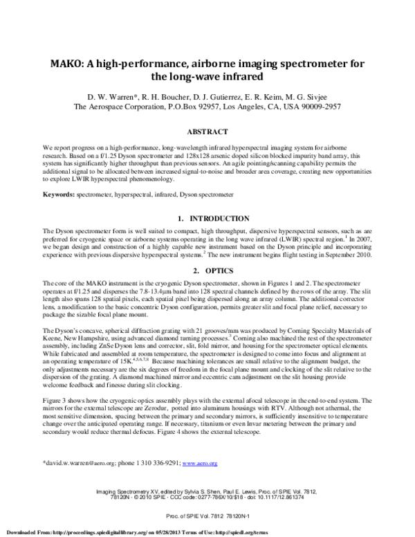 (PDF) MAKO: a high-performance, airborne imaging spectrometer for the ...