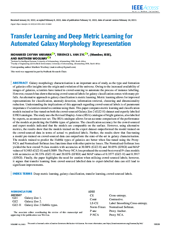 (PDF) Transfer Learning and Deep Metric Learning for Automated Galaxy Morphology Representation
