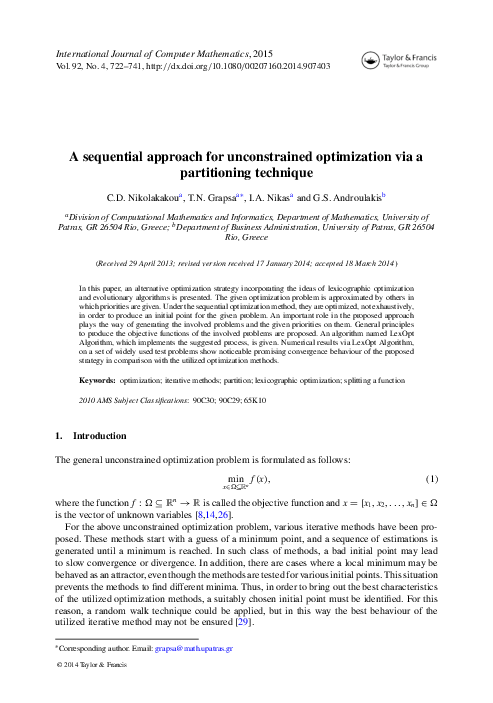 (PDF) A sequential approach for unconstrained optimization via a partitioning technique