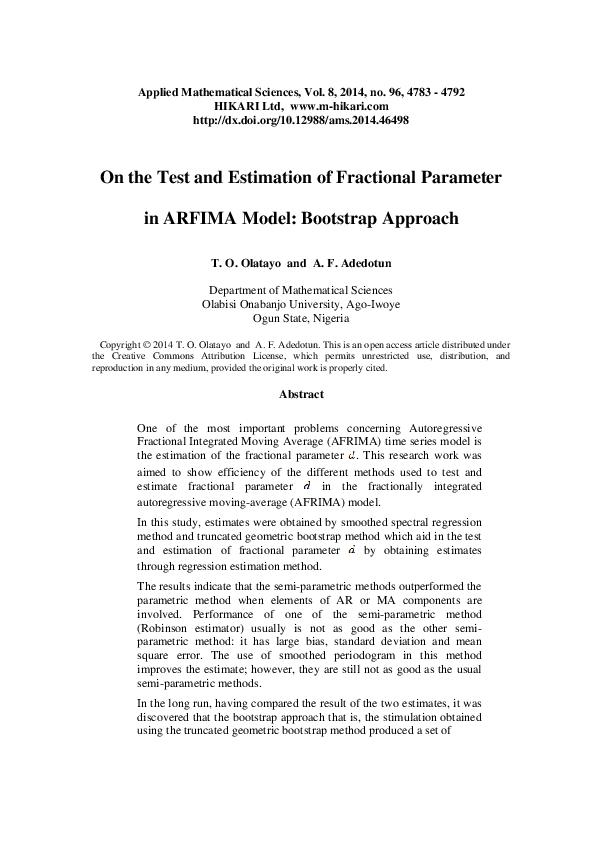 Pdf On The Test And Estimation Of Fractional Parameter In Arfima Model Bootstrap Approach