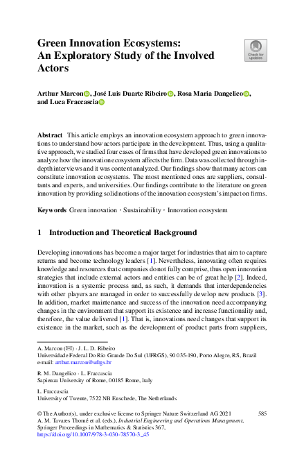 (PDF) Green Innovation Ecosystems: An Exploratory Study of the Involved Actors