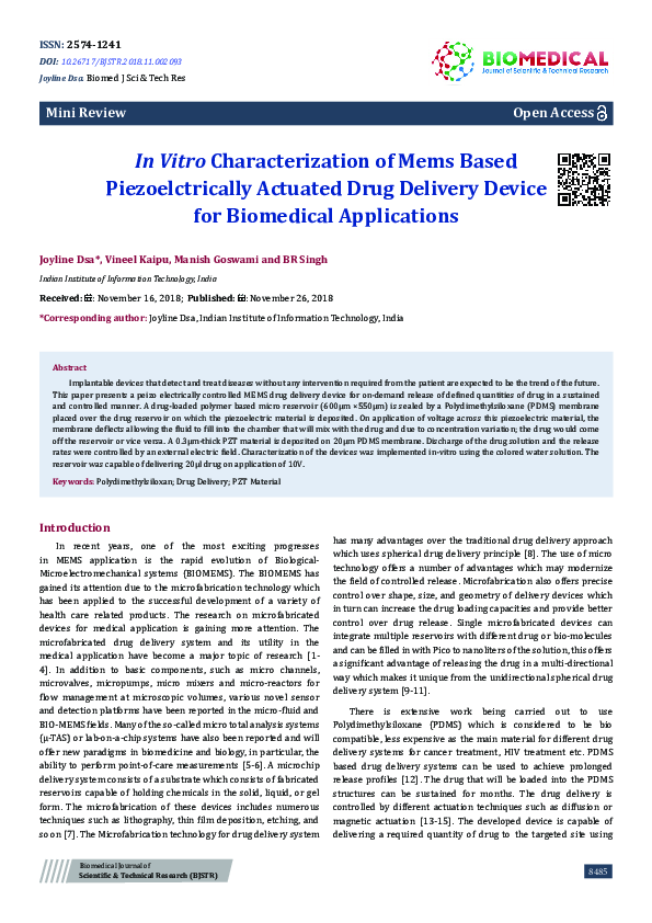 (PDF) In Vitro Characterization of Mems Based Piezoelctrically Actuated ...