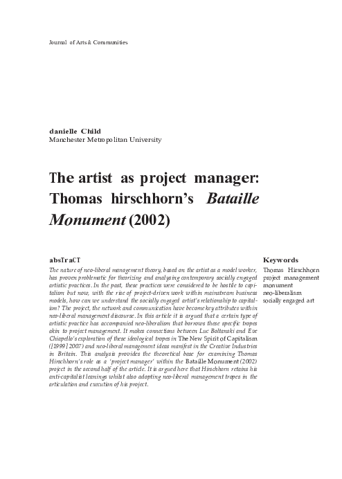 (PDF) The artist as project manager: Thomas Hirschhorn’s Bataille ...