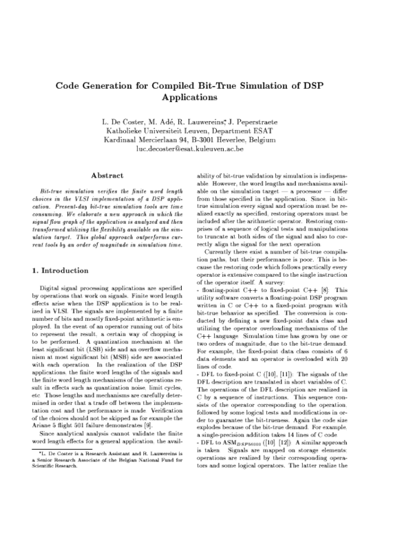 (PDF) Code generation for compiled bit-true simulation of DSP applications
