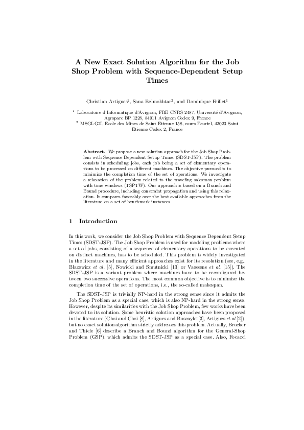 (PDF) A New Exact Solution Algorithm for the Job Shop Problem with ...