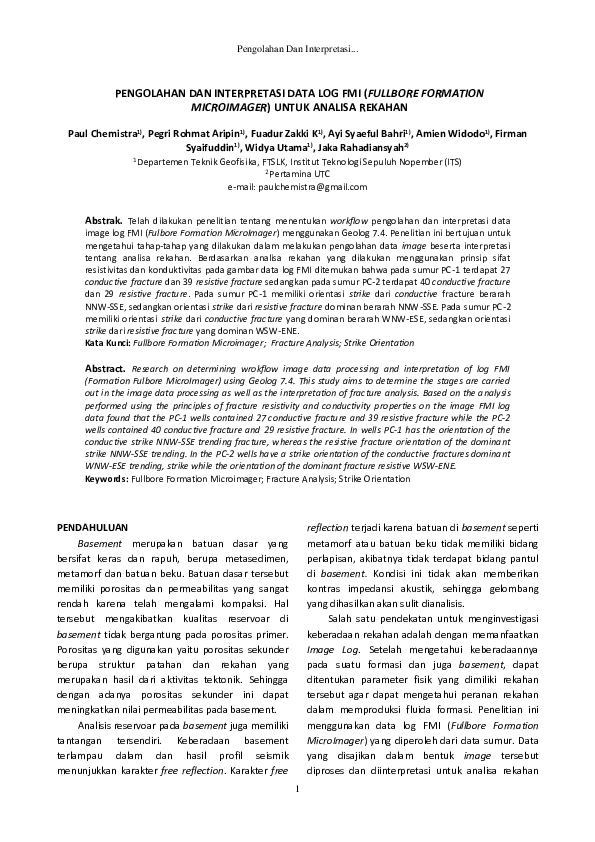 (PDF) Pengolahan Dan Interpretasi Data Log Fmi (Fullbore Formation ...