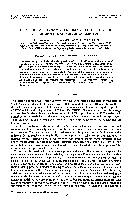 (PDF) A nonlinear dynamic thermal regulator for a paraboloidal solar ...