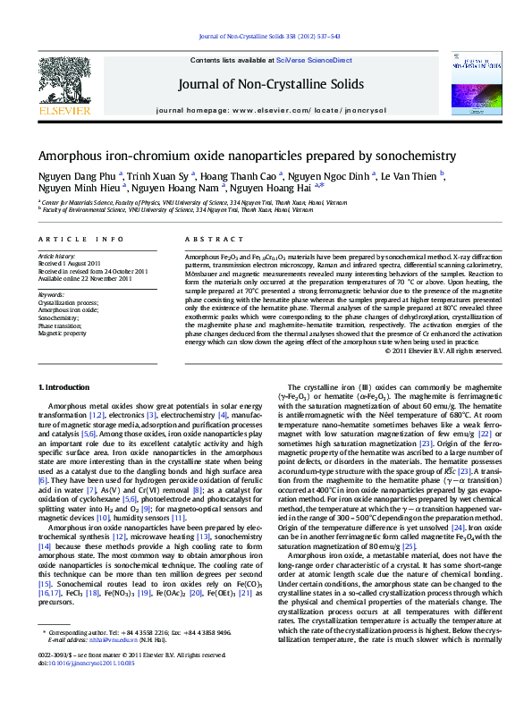 (PDF) Amorphous iron-chromium oxide nanoparticles prepared by ...