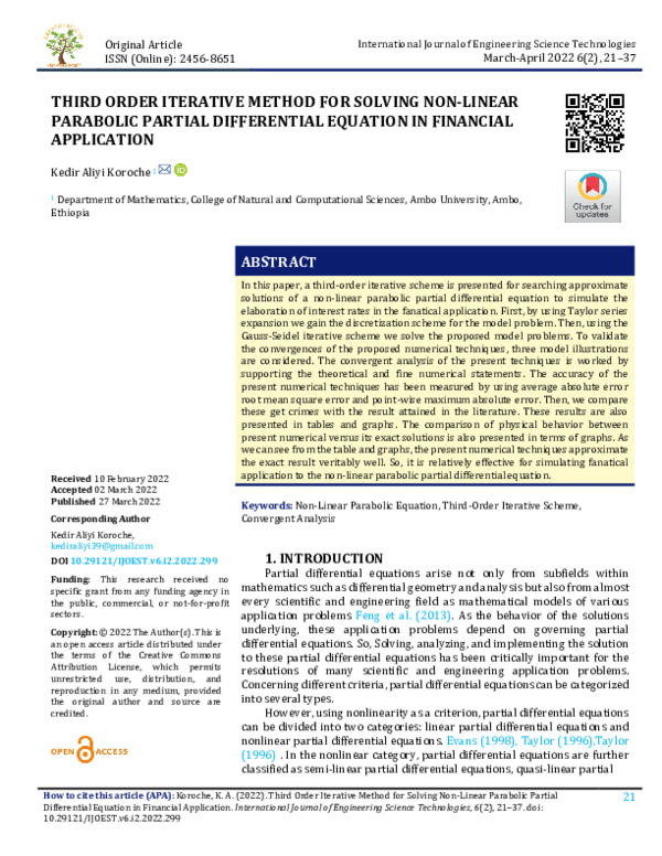 Pdf Third Order Iterative Method For Solving Non Linear Parabolic Partial Differential