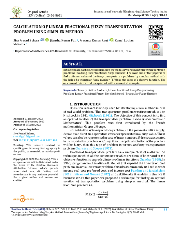 Pdf Calculation Of Linear Fractional Fuzzy Transportation Problem