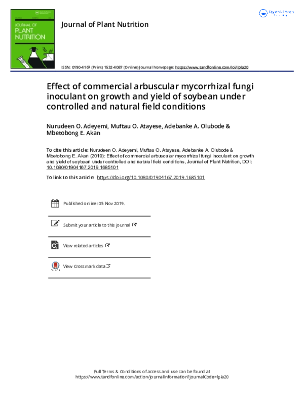 (PDF) Effect of commercial arbuscular mycorrhizal fungi inoculant on growth and yield of soybean ...