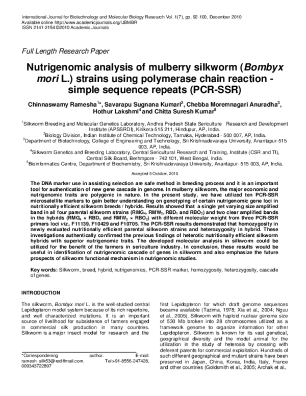 (PDF) Nutrigenomic analysis of mulberry silkworm (Bombyx mori L ...