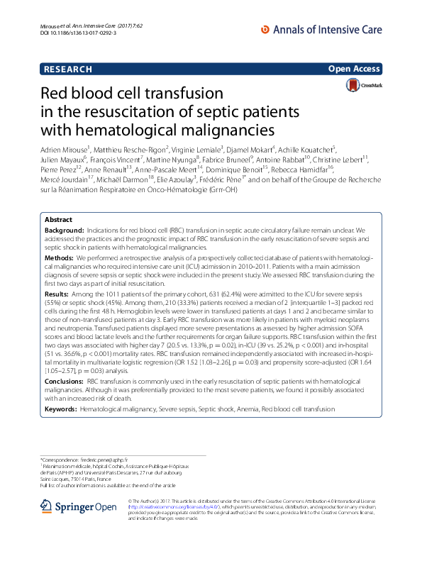 (PDF) Red blood cell transfusion in the resuscitation of septic ...