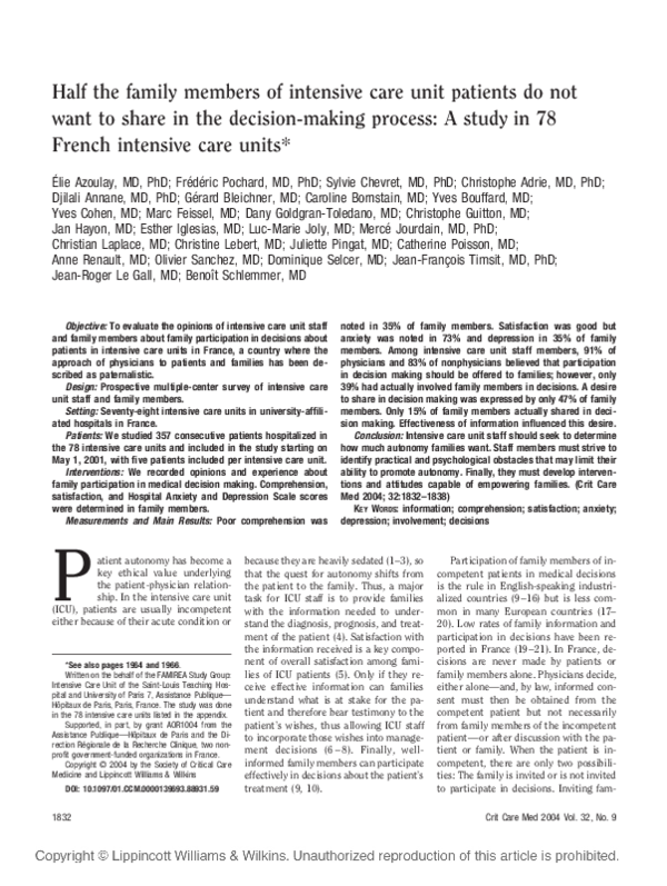 (PDF) Half the family members of intensive care unit patients do not ...