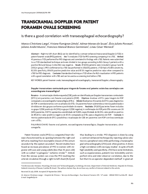 (PDF) Transcranial Doppler for patent foramen ovale screening: is there ...
