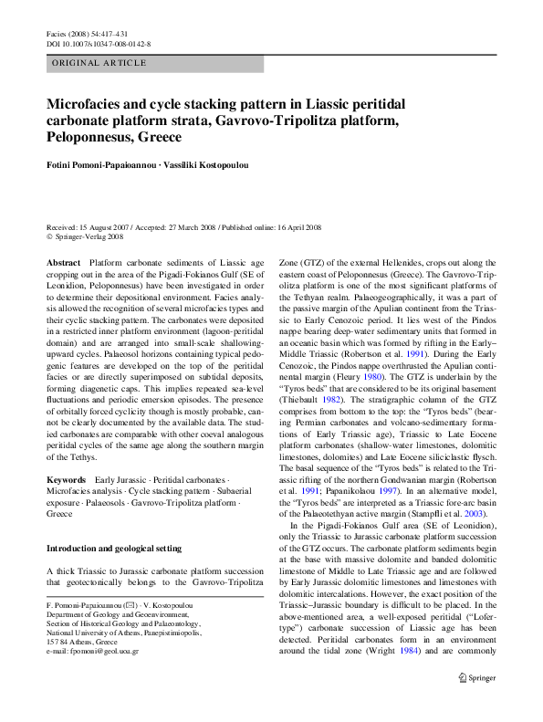 (PDF) Microfacies and cycle stacking pattern in Liassic peritidal ...
