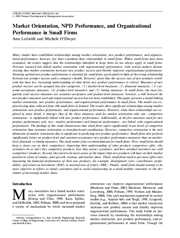 (PDF) Market Orientation, NPD Performance, and Organizational ...