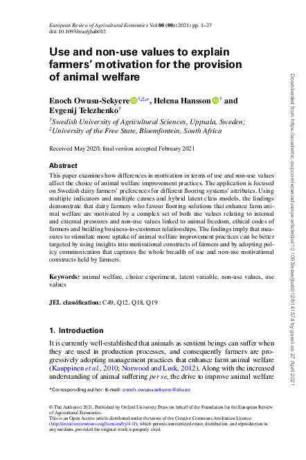 (PDF) Use and non-use values to explain farmers’ motivation for the ...