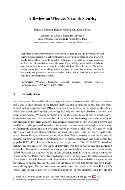 (PDF) A Review on Wireless Network Security