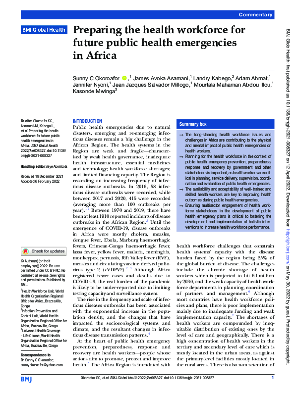 (PDF) Preparing the health workforce for future public health ...
