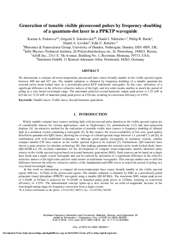 (PDF) Generation of tunable visible picosecond pulses by frequency-doubling of a quantum-dot ...