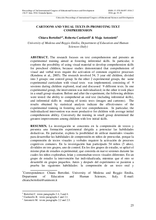 (PDF) Cartoons and Visual Texts in Promoting Text Comprehension