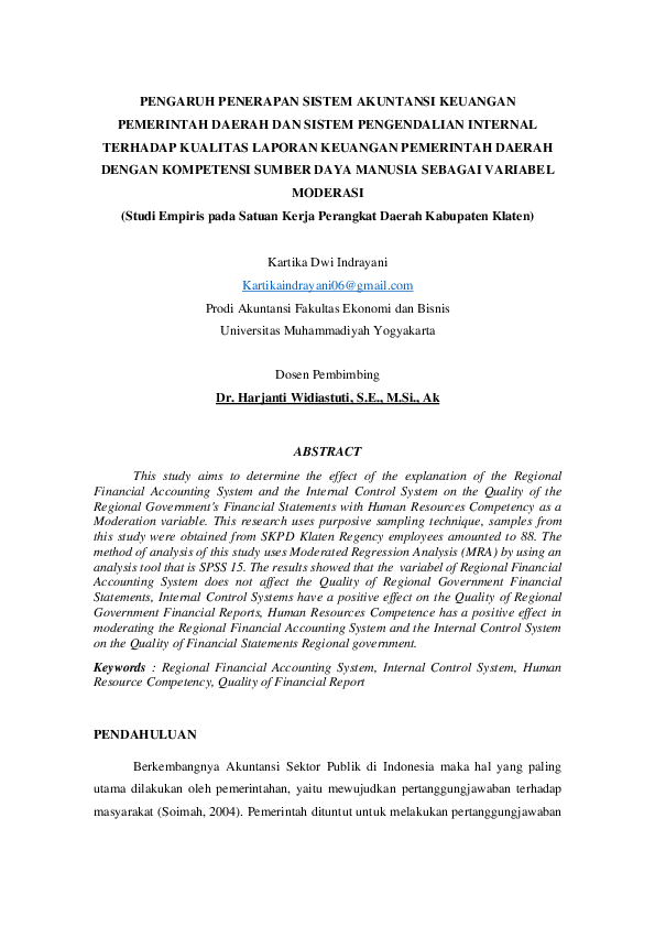 (PDF) Pengaruh Penerapan Sistem Akuntansi Keuangan Pemerintah Daerah dan Sistem Pengendalian ...