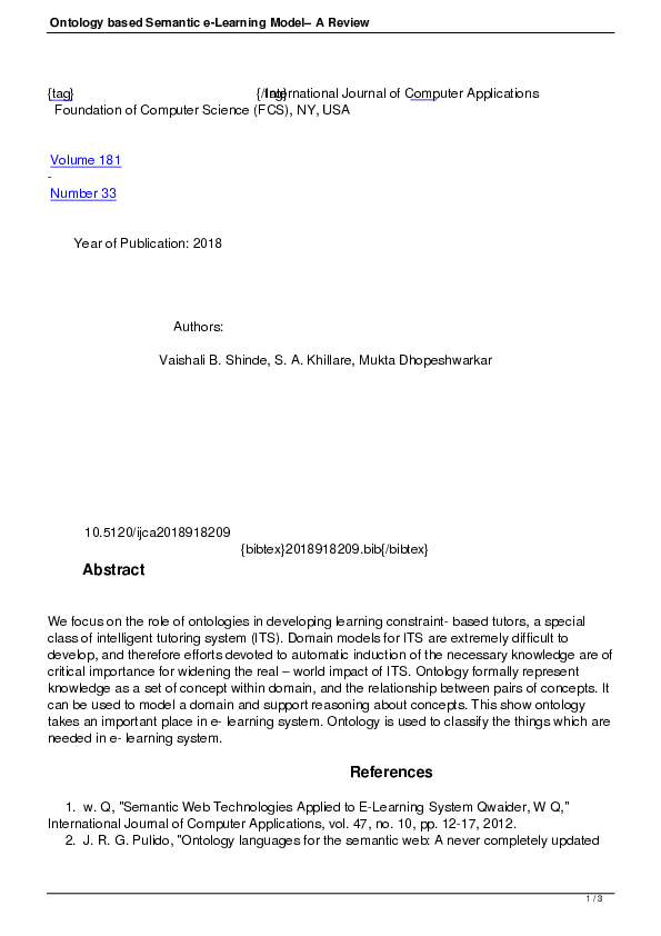 (PDF) Ontology based Semantic e-Learning Model– A Review (PDF) Ontology based Semantic e-Learning Model– A Review