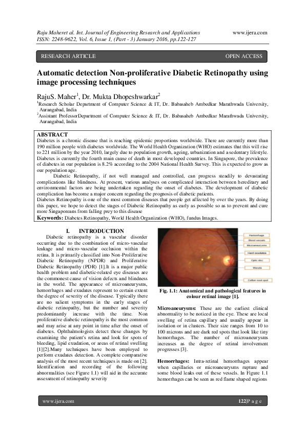 Pdf Automatic Detection Non Proliferative Diabetic Retinopathy Using Image Processing Techniques