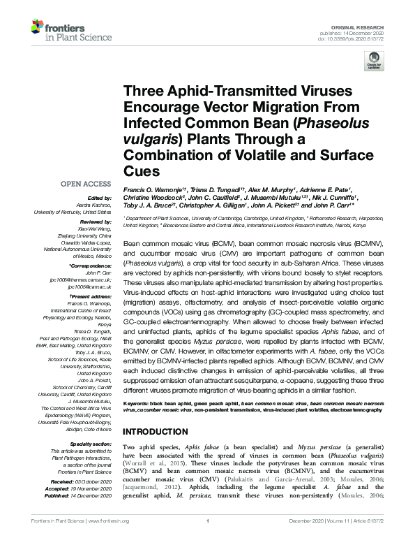 (PDF) Three Aphid-Transmitted Viruses Encourage Vector Migration From ...