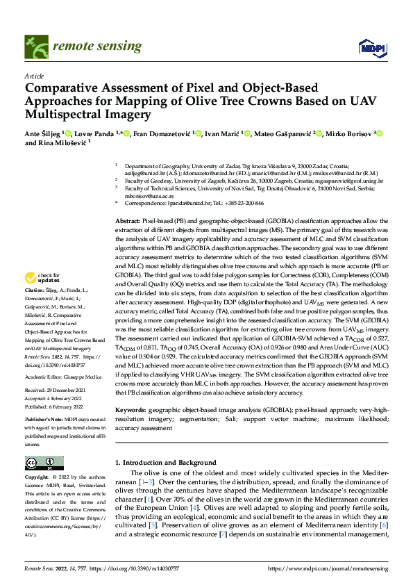 Pdf Comparative Assessment Of Pixel And Object Based Approaches For Mapping Of Olive Tree