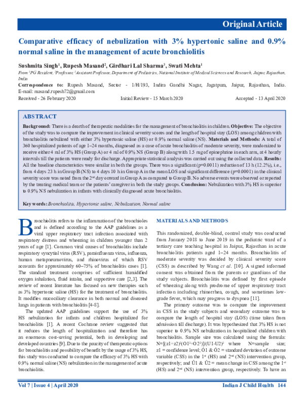 (PDF) Comparative Efficacy of Nebulization with 3% Hypertonic Saline ...