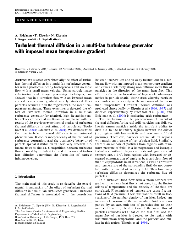 (PDF) Turbulent thermal diffusion in a multi-fan turbulence generator ...