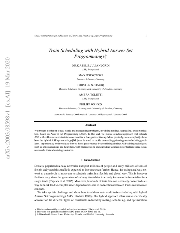 (PDF) Train Scheduling with Hybrid Answer Set Programming