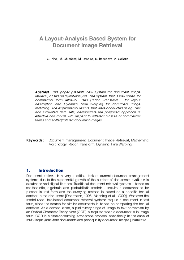 Pdf A Layout Analysis Based System For Document Image Retrieval Michele Dassisti