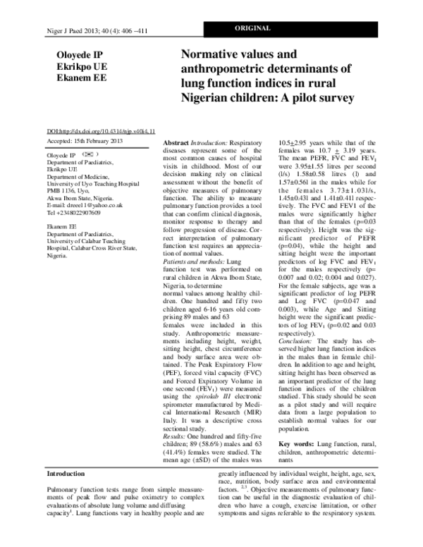 (PDF) Normative values and anthropometric determinants of lung function ...