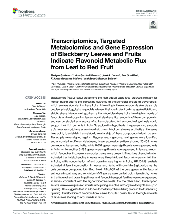 (PDF) Transcriptomics, Targeted Metabolomics and Gene Expression of ...