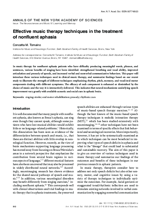 (PDF) Effective music therapy techniques in the treatment of nonfluent ...