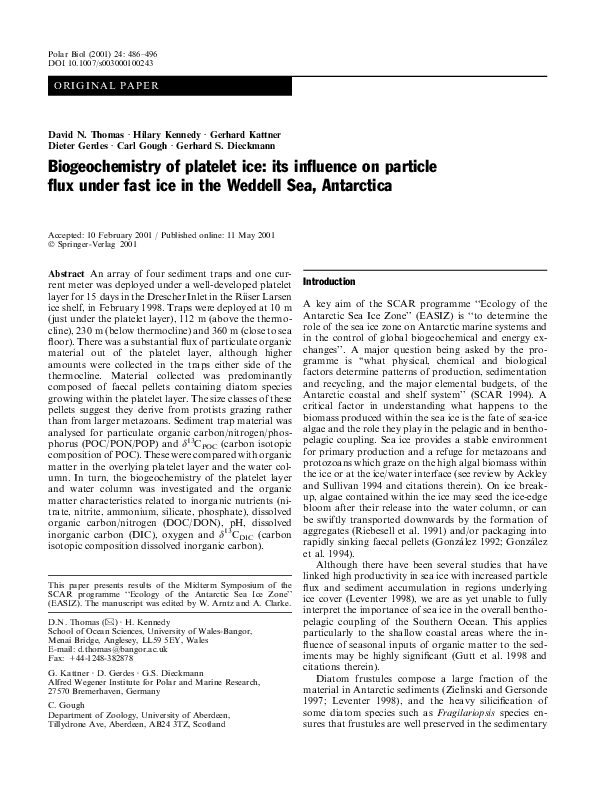 (PDF) Biogeochemistry of platelet ice: its influence on particle flux ...